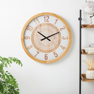 Brown Wooden Twisted Frame Decorative Wall Clock with White Backing ...