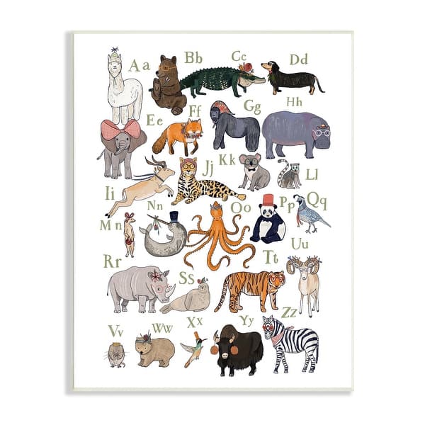 Stupell Quirky Wildlife Animals Alphabet Educational Chart Wood Wall ...