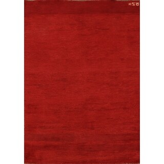 Gabbeh Modern Rug Hand-Knotted Solid Red Wool Carpet - 3'10" x 5'10 ...