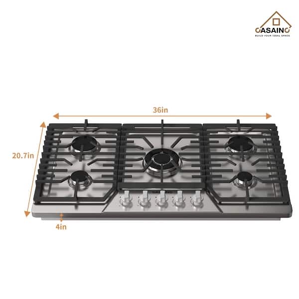 Recessed Gas Stove Cooktop in Stainless Steel with 5 Sealed Burners ...