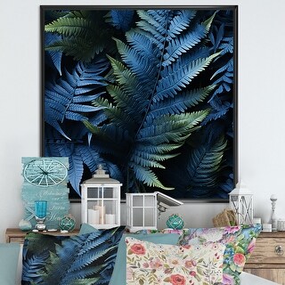 Designart "Blue Ferns Verdant Elegance III" Ferns Framed Wall Decor ...