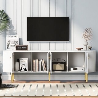 Modern Curved TV Stand for TVs up to 80 Inches, Wood Media Console with ...