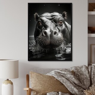 Designart "Hippopotamus Mighty Hippo II" Hippopotamus Framed Canvas ...