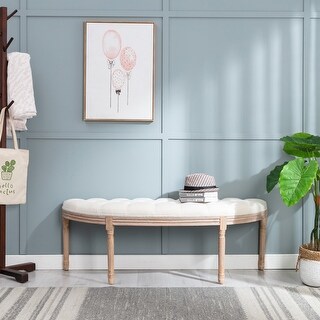 Half Moon French Vintage Bench with Padded Seat & Rubberwood Legs - Bed ...