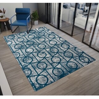 Aden Solid & Tonal Geometric Blue Area Rug - Bed Bath & Beyond - 37591170