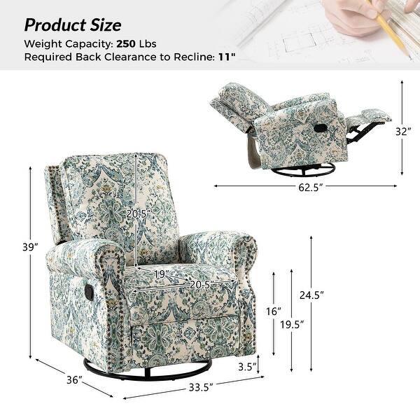 Roderich Farmhouse Floral Print Swivel Rocker Recliner with Rolled Arms ...