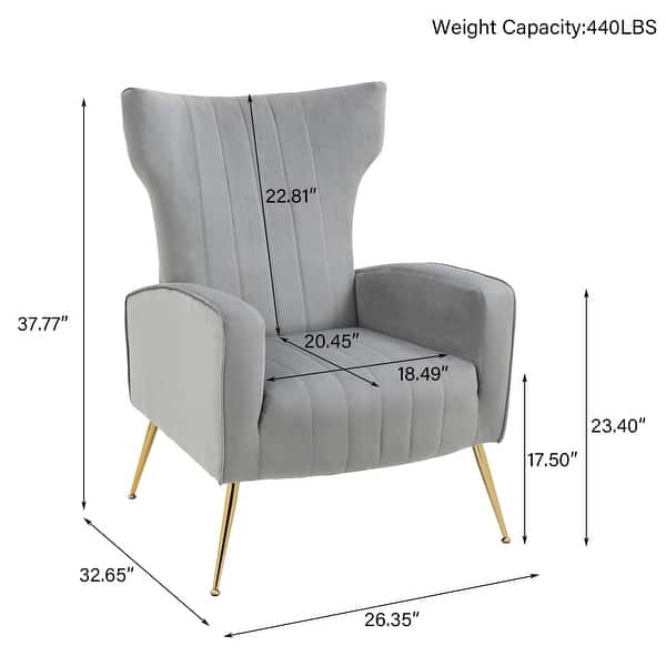 2 Set Velvet Wingback Accent Chairs with Metal Legs for Living Room ...