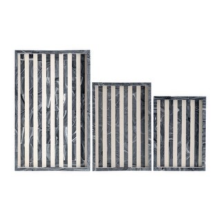Set of 3 Polyresin Trays with Handles Gray and White Striped Design ...