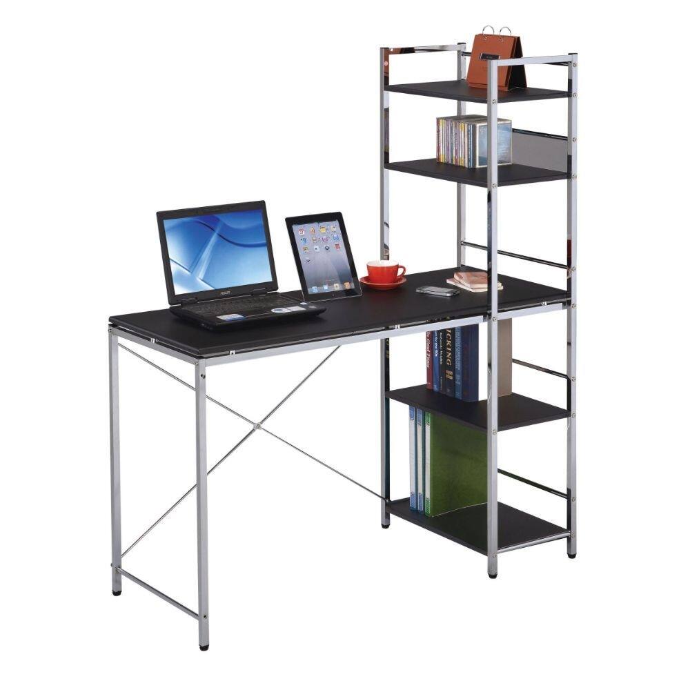 Q-Max Black Finish With Chrome Base Five Shelf Black Glass Book Shelf ...