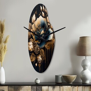 Designart - Navy Blue And Gold Rose II - Rose Large Wall Clocks ...