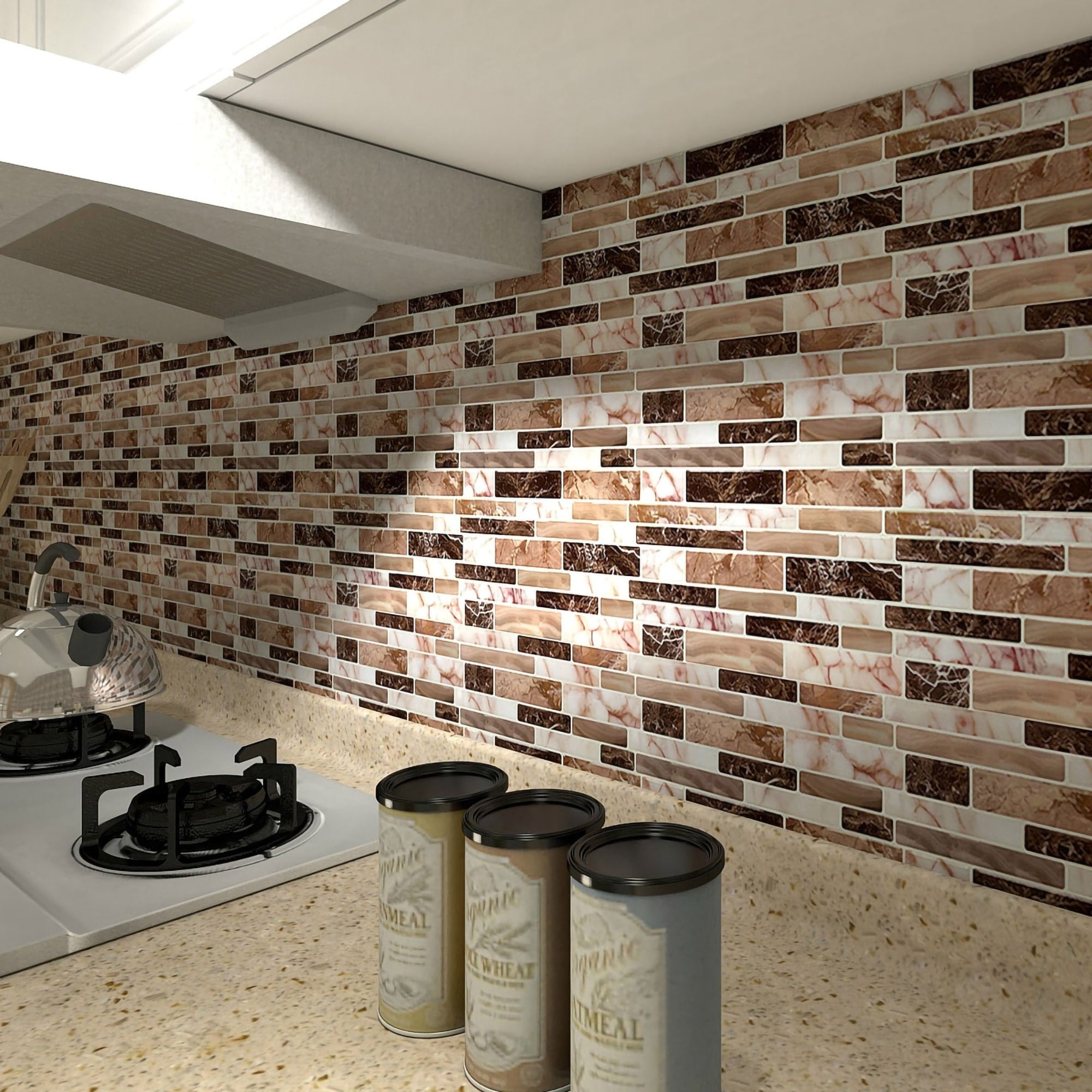 brown marble tile backsplash