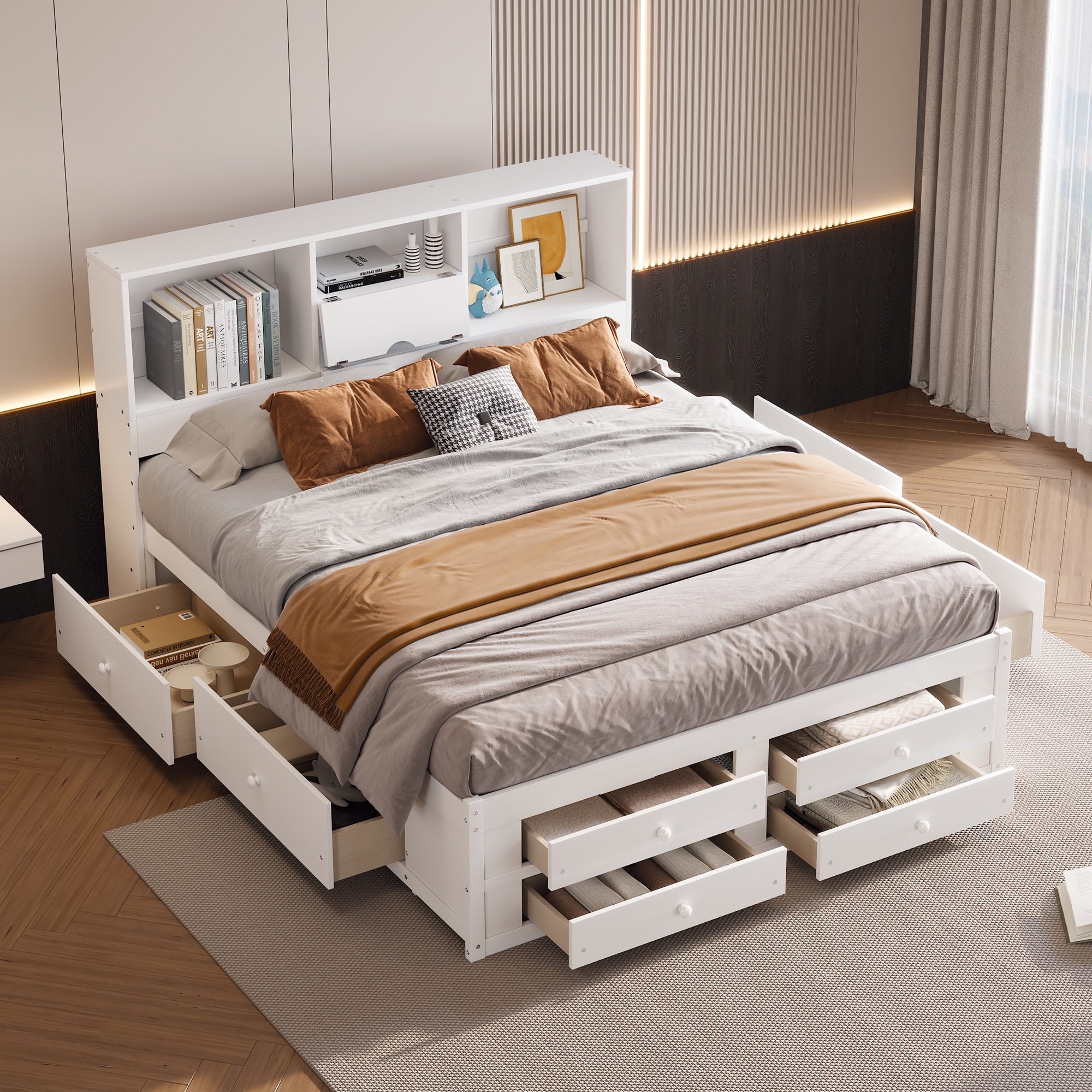 With Storage Headboard and 8 Drawers Very suitable for bedrooms Modern style King Size Platform Bed White On Sale Bed Bath Beyond 41614884