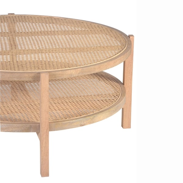 Ronit Solid Wood with Natural Woven Cane Two Tier Coffee Table - On Sale - Bed Bath & Beyond ...