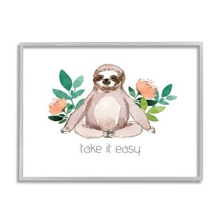 Stupell Take It Easy Peach Floral Sloth Watercolor Framed Giclee ...