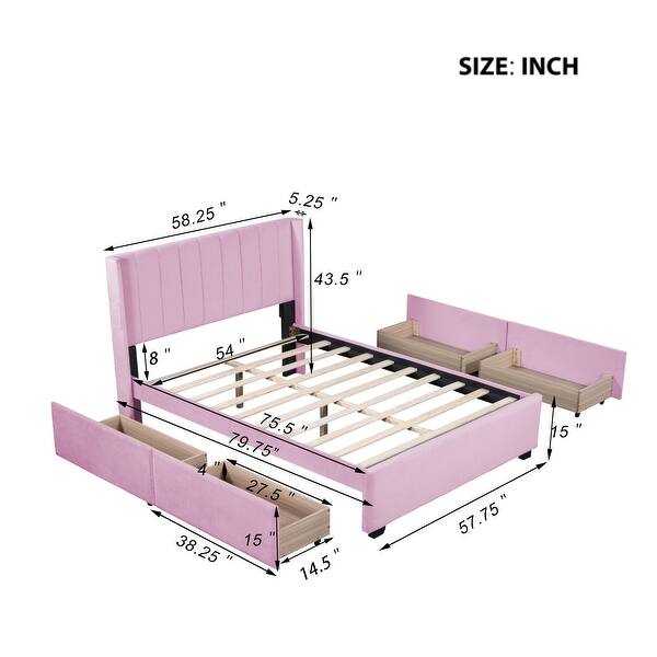 Wingback Upholstered Bed Full Platform Bed with Drawers - Bed Bath ...