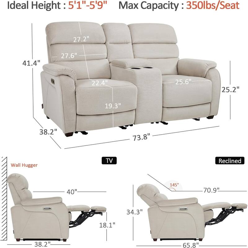 MCombo 61.6'' Wall Hugger Power Loveseat Recliner Sofa with Adjustable ...