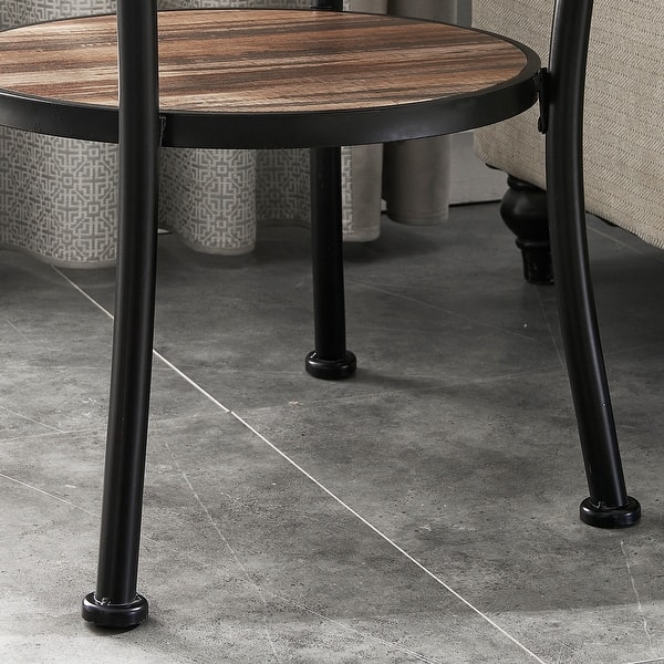 Myhozm Rustic Round End Table with Storage, Industrial Side Table for ...