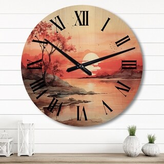 Designart "Peach Brown Sunrise Splendor" Landscapes Oversized Wood Wall ...