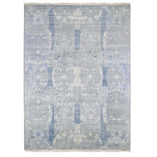Hand Knotted Blue Transitional with Wool & Pure Silk Oriental Rug (9' x ...