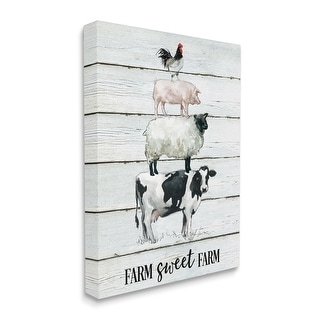 Stupell Farm Sweet Farm Sentiment Cow Sheep Pig Stack Canvas Wall Art ...