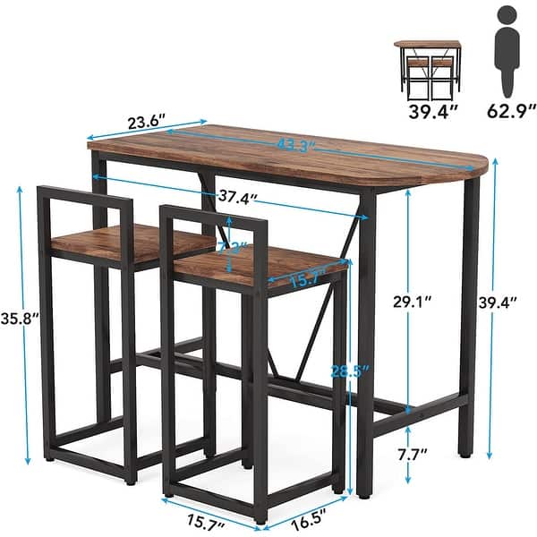 3-Piece Pub Bar Table Set with 2 Bar Stools and Faux Marble Tabletop ...