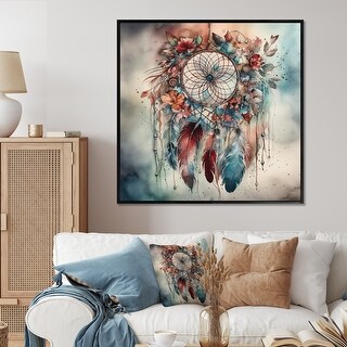 Designart "Pink And Blue Narratives Of Boho Inspiration I" Boho Feather ...