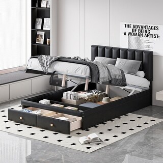 Full Size Lift Up Storage Bed, PU Upholstered Platform Bed Frame with ...