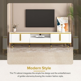White+Gold TV Stand Media Console Table with Drawers for TVs Up to 85 ...