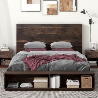 King Size Wood Platform Bed with Storage Bench in Walnut - Bed Bath ...