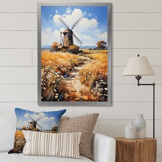 Designart "Mill Wind Eternal Rotation" Wind Turbines Framed Canvas ...