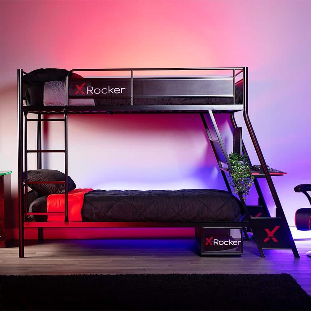 X Rocker Armada Twin Gaming Bunk Bed with Built-In Gaming Desk, Black ...