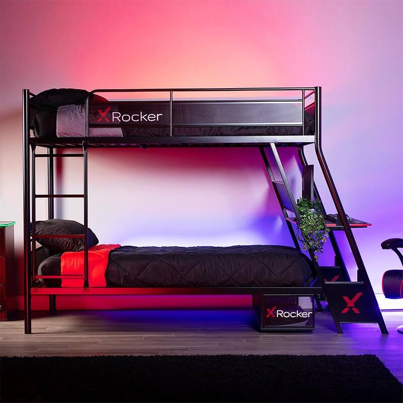 X Rocker Armada Twin Gaming Bunk Bed with Built-In Gaming Desk, Black ...