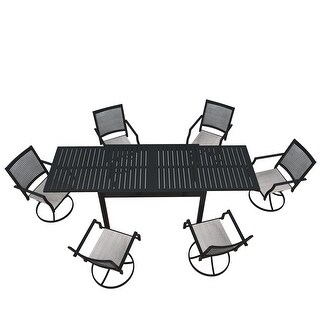 7 Piece Metal Frame Patio Dining Set, Aluminum Extendable Dining Table ...