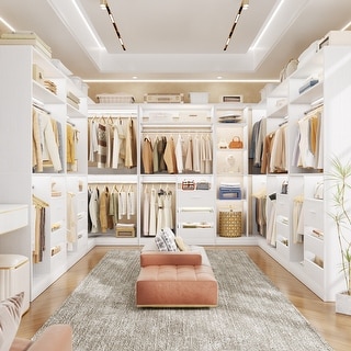 Qvella Corner Closet System with 6 Wooden Drawers and 6 Hanging Rods ...