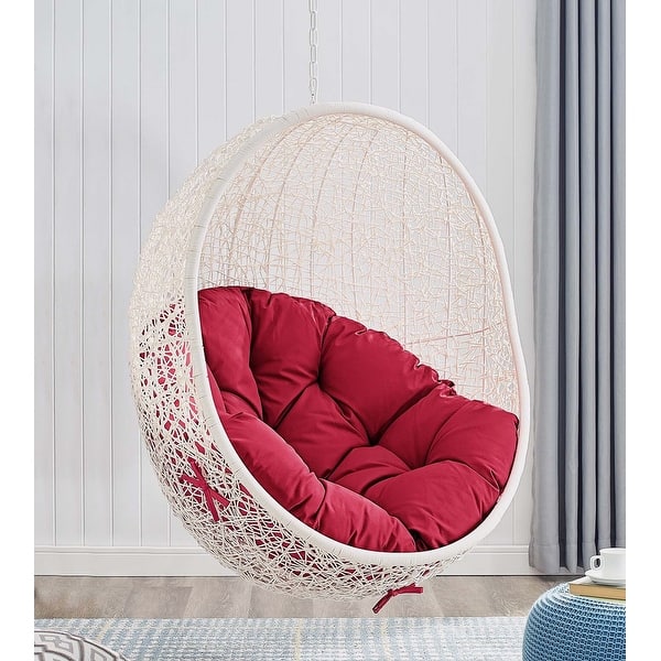 Balmoral Outdoor White Rattan with Red Cushioned Hanging Swing Chair ...