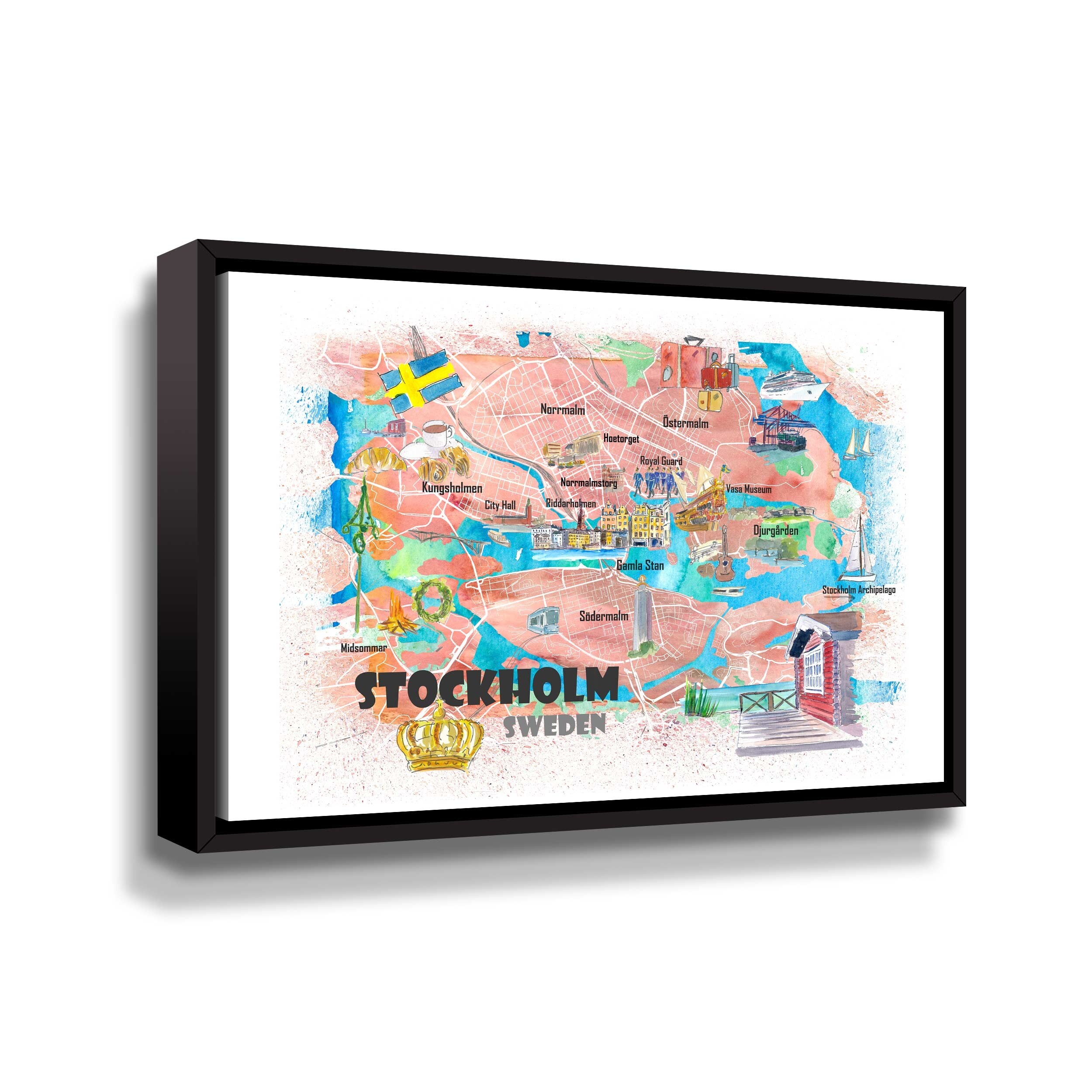 Stockholm Sweden Illustrated Map with Main Roads Landmarks and ...