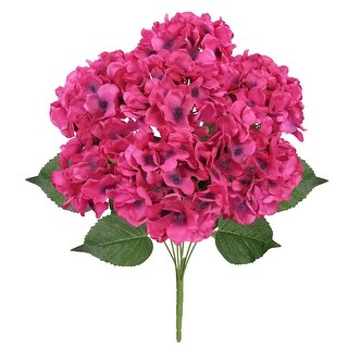 Set of 2 Deluxe Magenta Artificial Hydrangea Flower Stem Bush Bouquet ...