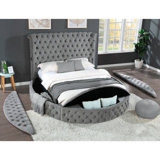 Queen Round Bed Grey with Bluetooth Speaker - Bed Bath & Beyond - 37034640
