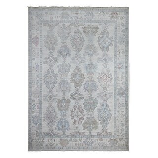 Shahbanu Rugs Goose Gray Hand Knotted with Wool Weft Afghan Oushak ...