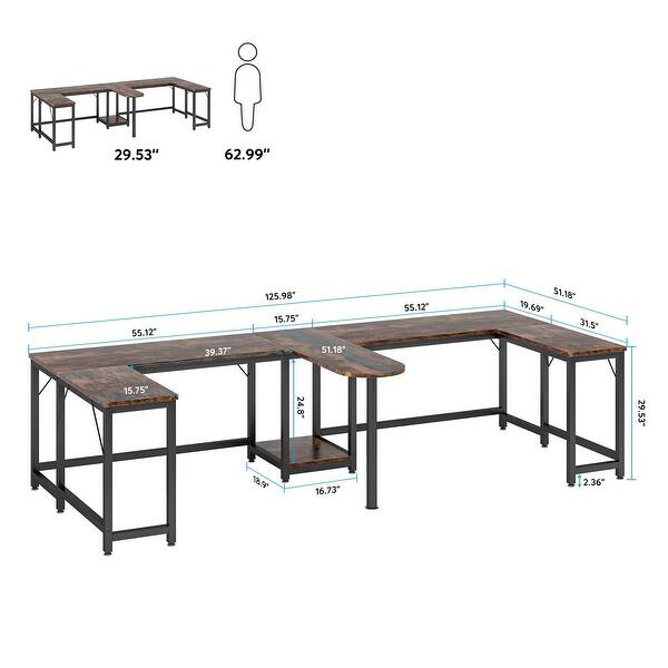 126 inch Extra Long Double Computer Desk Large Two Person Office Desk ...
