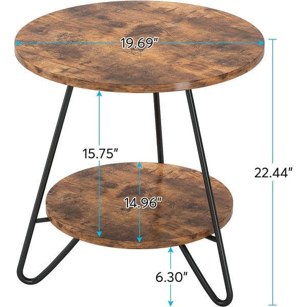 2 Tier Round Marble End Table, Wood Sofa Side Table for Living Room ...