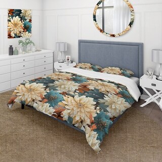 Designart "Mosaic Inspired Peonies Serenity II" Blue Cottage Bedding ...