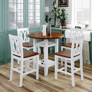 Farmhouse 5-Piece Round Counter Height Kitchen Dining Table Set and 4 ...