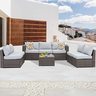 Royalcraft 8 Piece PE Rattan Wicker Patio Conversation Set - Bed Bath ...