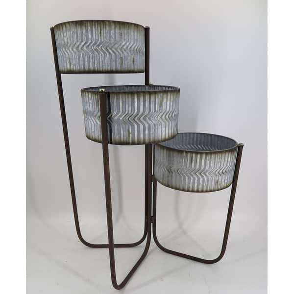 3 Tier Round Metal Planters On Black Frame Plant Stand - Bed Bath ...