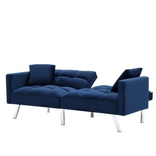 Multifunctional Navy Blue Velvet Futon Sleeper Sofa Modern Square ...