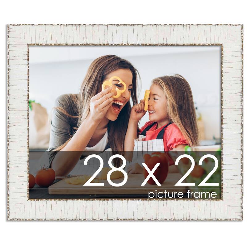28x22 White Rustic Birch Wood Picture Frame with UV Acrylic, Foam Board ...