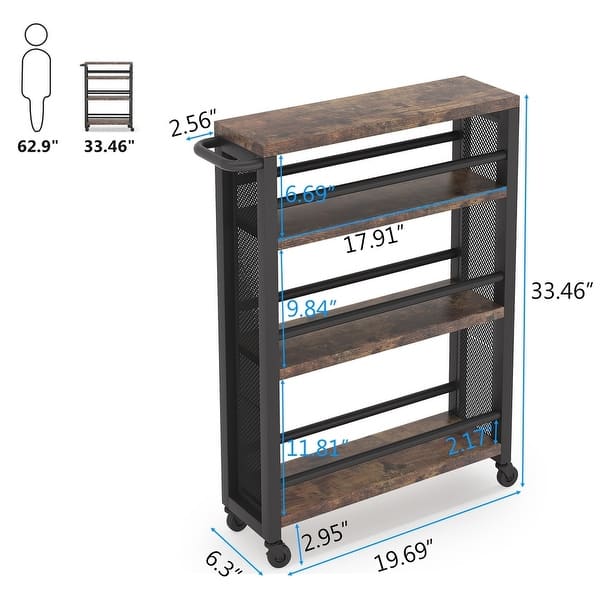 Small Kitchen Cart,Slim Storage Rolling Cart,4 Tier Narrow Serving ...