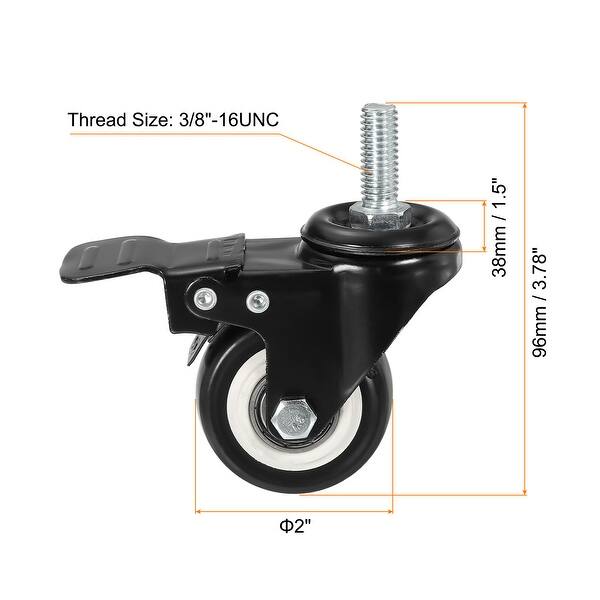 2 Inch PU Swivel Threaded Stem Casters 3/8"-16UNC with Brake 110lbs ...