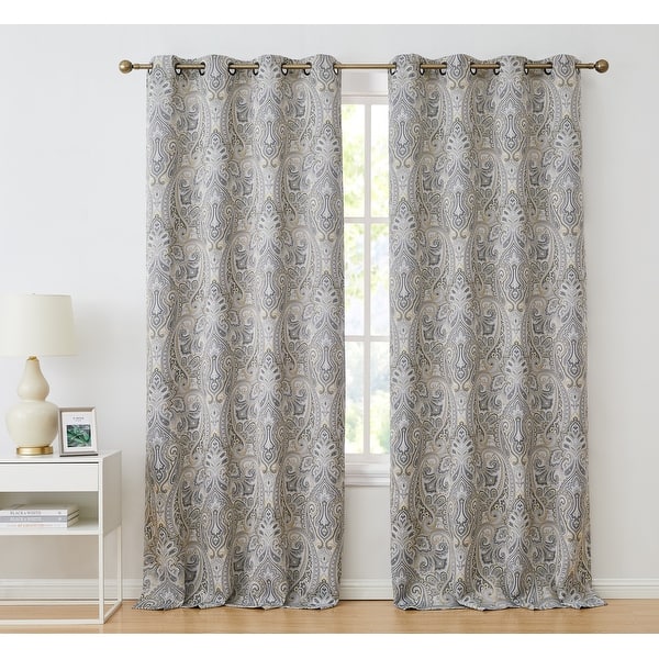 HLC.me Paris Paisley Print Energy Efficient Room Darkening Blackout Grommet Window Curtain ...